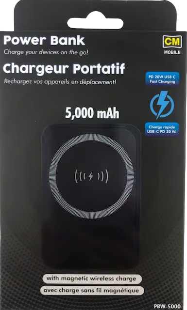 CM Mobile Power bank 5,000 mAh with magnetic wireless charging - PBW-5